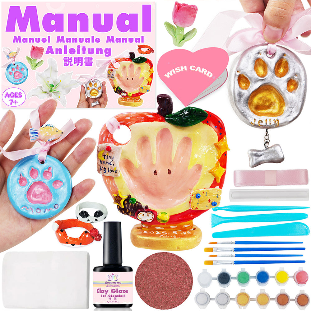 Air Dry Clay Handprint Keepsake Kit with Paints, Glaze, Tools for DIY – FUNSHOWCASE