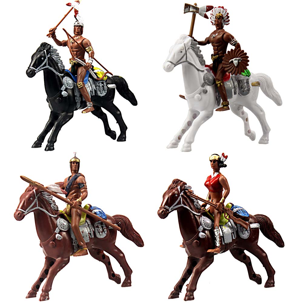 Native Americans Warriors with Horses Plastic Toy Play Set of 4 ...