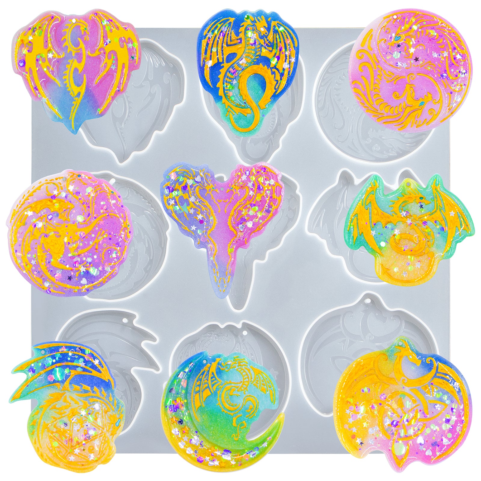 Dragon Ornament Keychains Epoxy Resin Silicone Mold 9-cavities ...