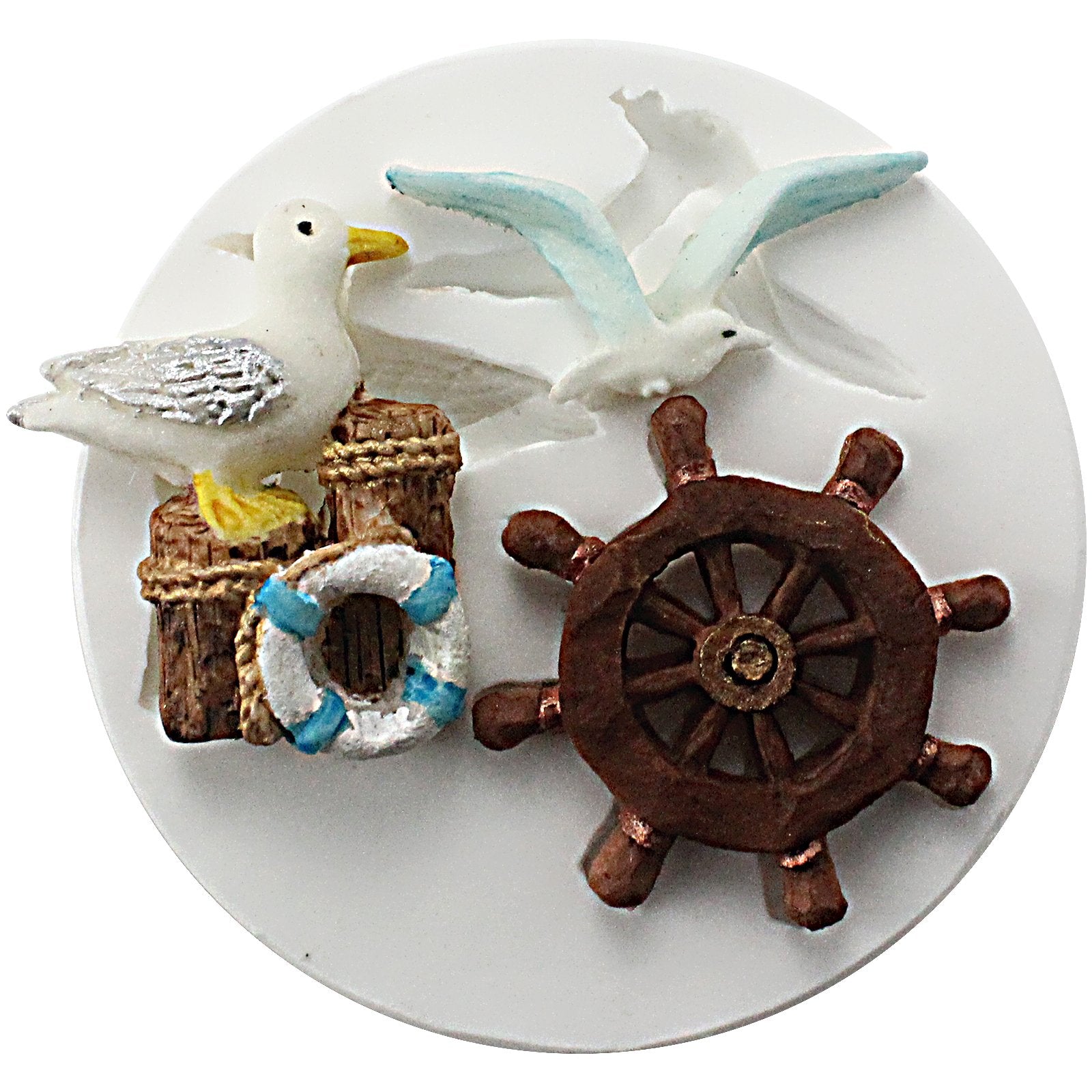 Sea Life Fondant Silicone Mold Nautical Seagull and Ship wheel 3-Cavit ...