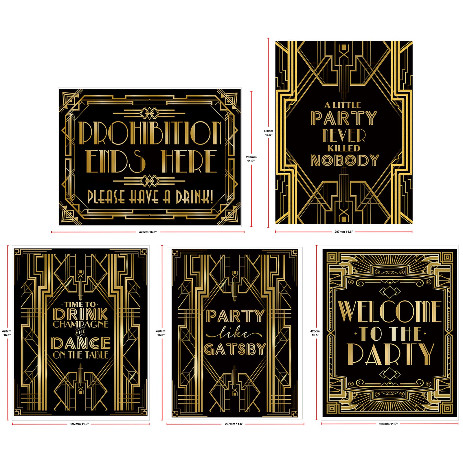 Roaring 20s Art Deco Posters Photo Booth Props Signs 16x12inch A3 5-Pa ...