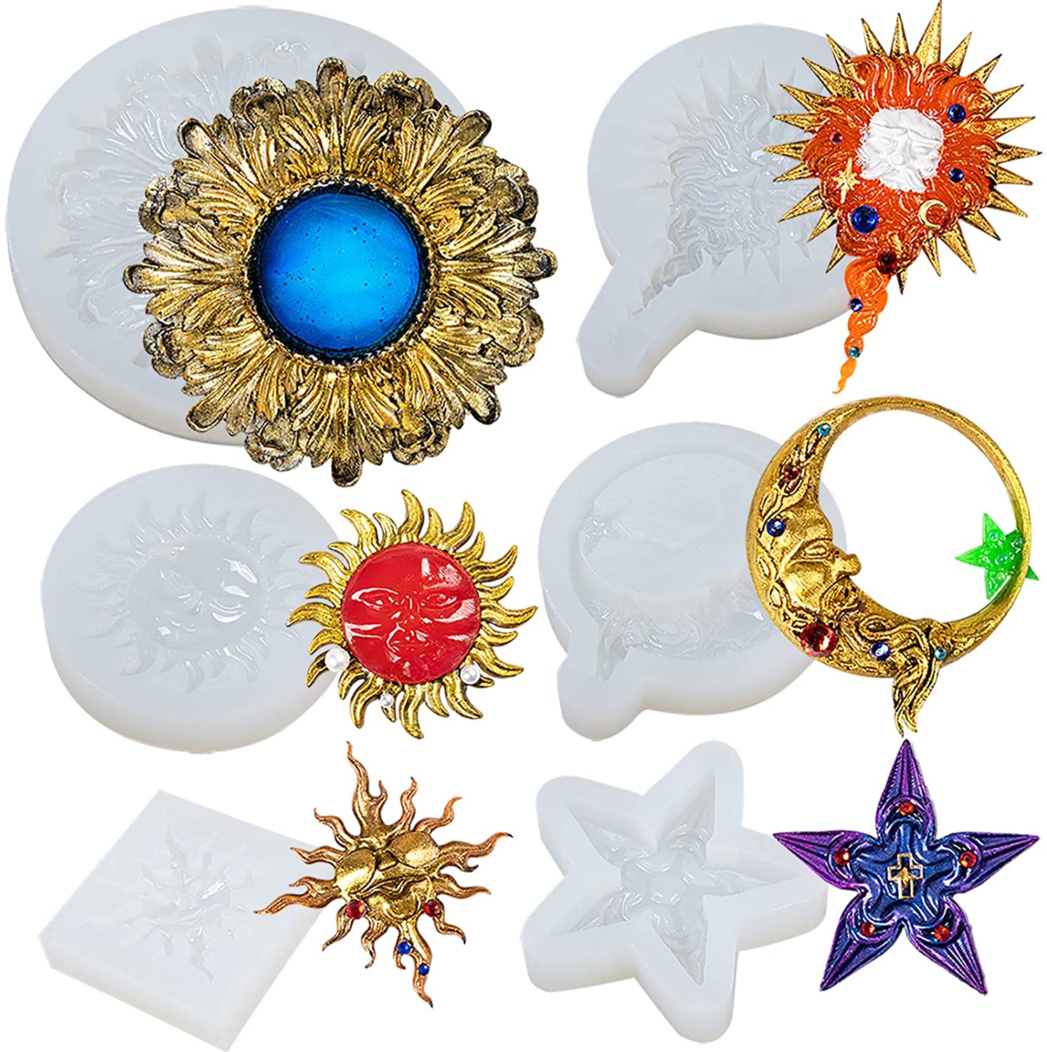Celestial Sun Moon Star Plaque Silicone Molds Set 6-Count 2-3.1inch ...