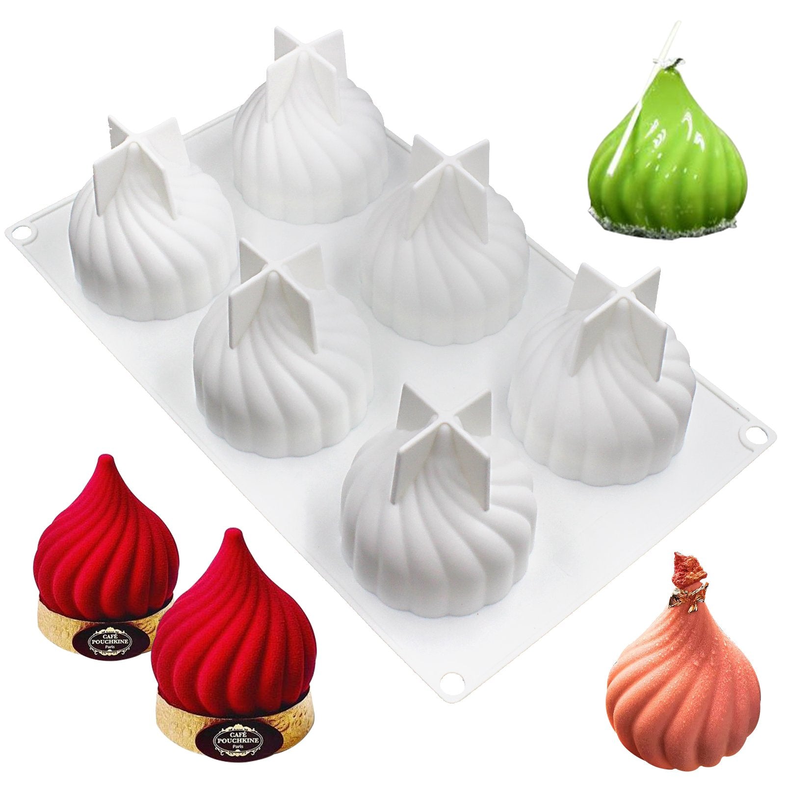Chocolate Dessert Glaze Cake Mousse Spiral Dome Silicone Mold 12 Cavit ...