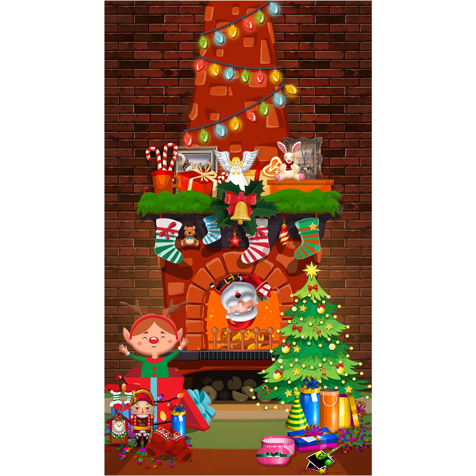 Christmas Wall Scene Setters Fireplace Mantel Backdrop 5.9x3.3 feet ...