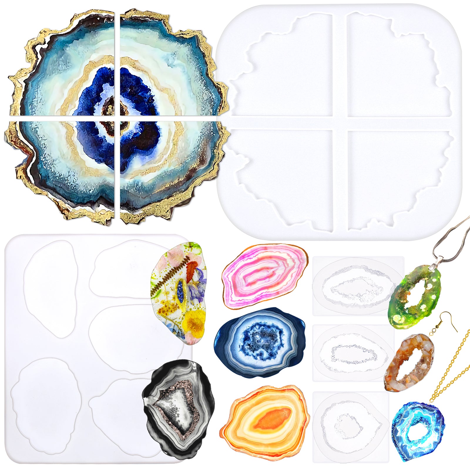 Geode Agate Coaster Silicone Resin Molds 5-count 11 Shapes Assortment ...
