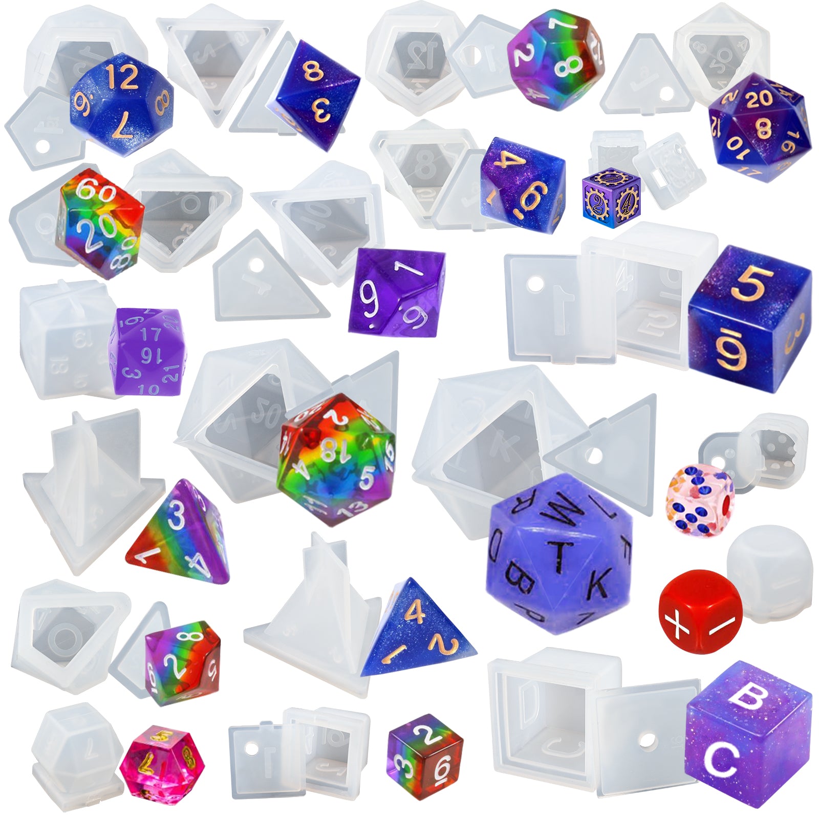Epoxy Resin Dice Mold Set Number Letter Operation 20-count 0.7-1.6inch ...