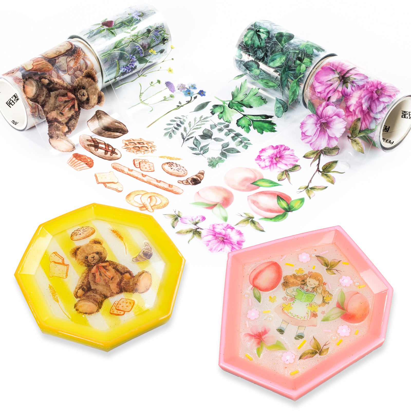 Sticker Tapes 4 Rolls Flower|Leaf|Peach|Bear|Bread – FUNSHOWCASE
