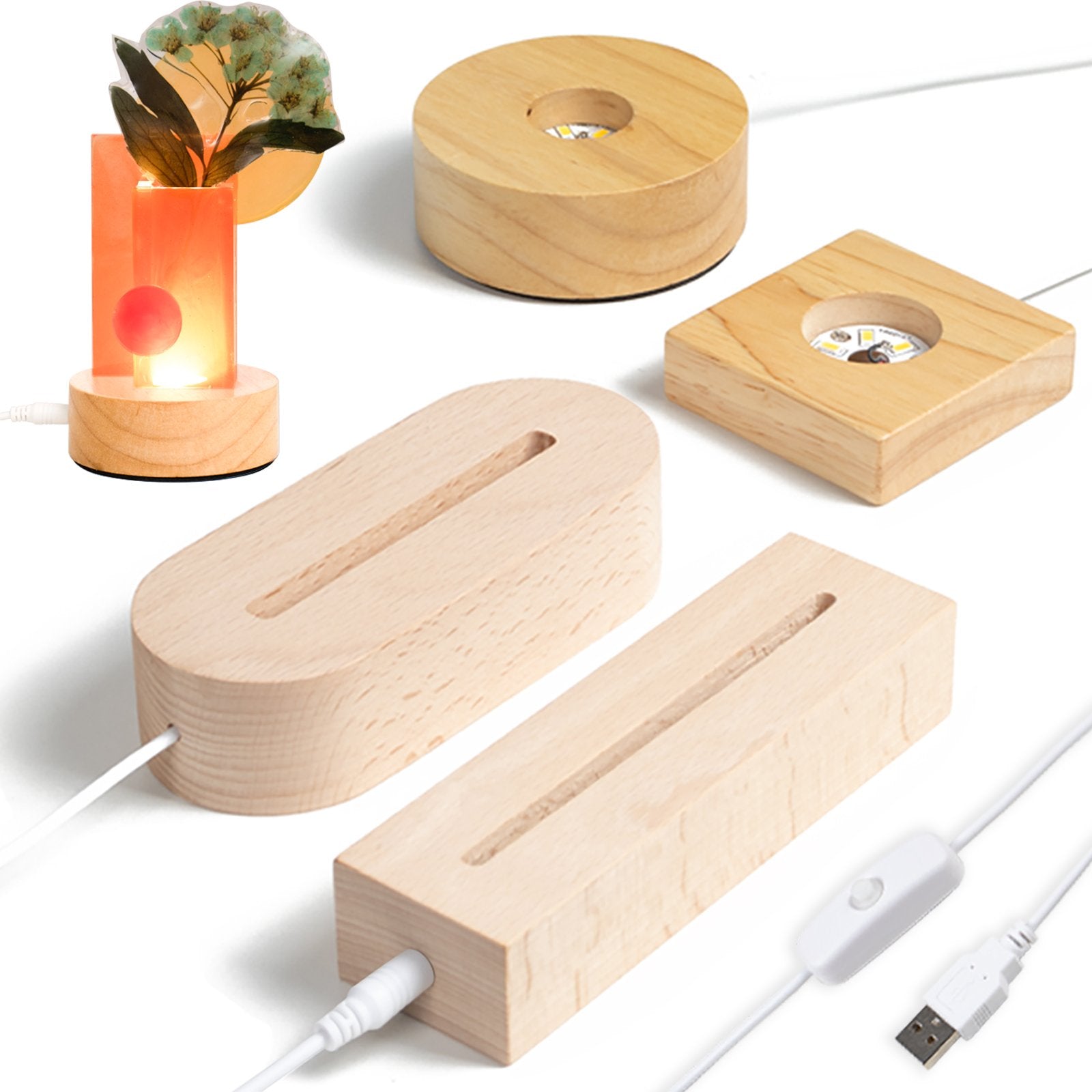 Wood LED Light Base for Resin Art Display 4-in-set 2.8-5.9inch ...