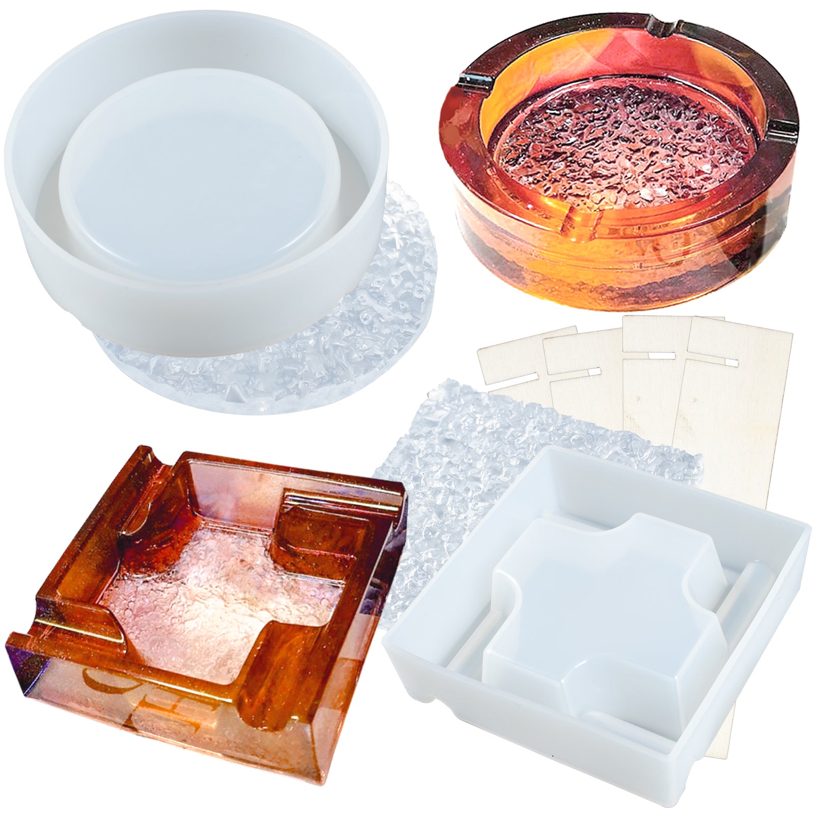 Epoxy Resin Ashtray Silicone Molds with Diamond Base Square and Round ...