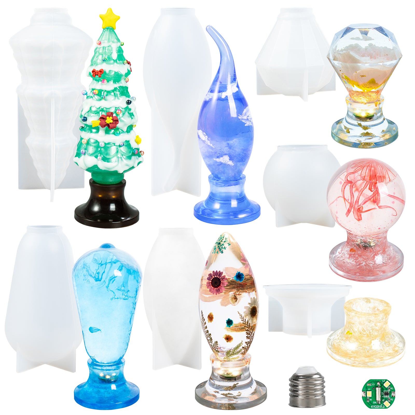 Night Light Bulb Epoxy Resin Casting Silicone Molds Kit Pack of 7 with ...