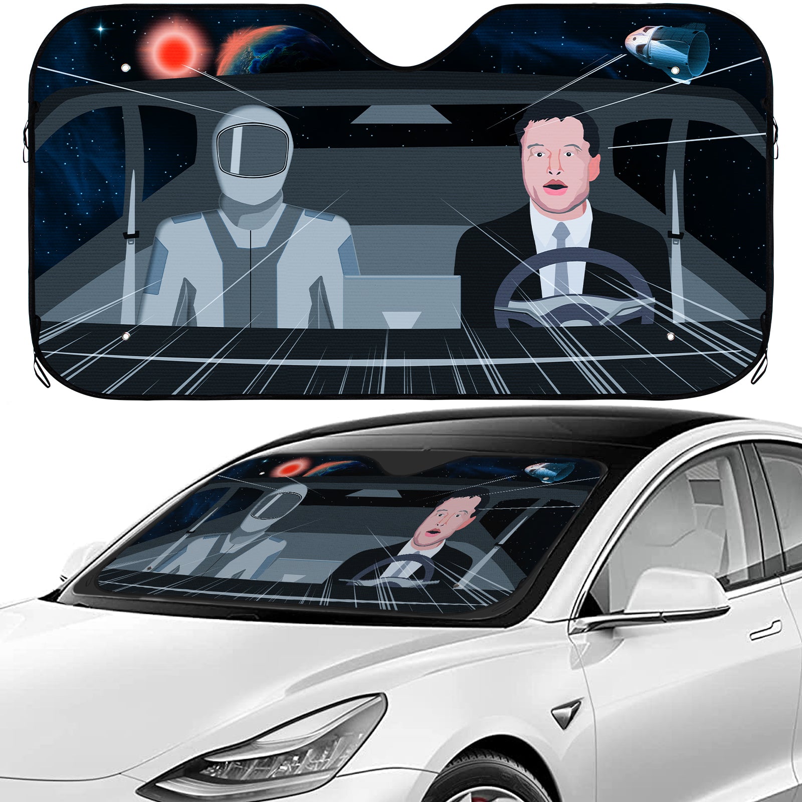 Car Windshield Front Sun Shade Astronaut Elon Musk to Mars for Tesla M ...