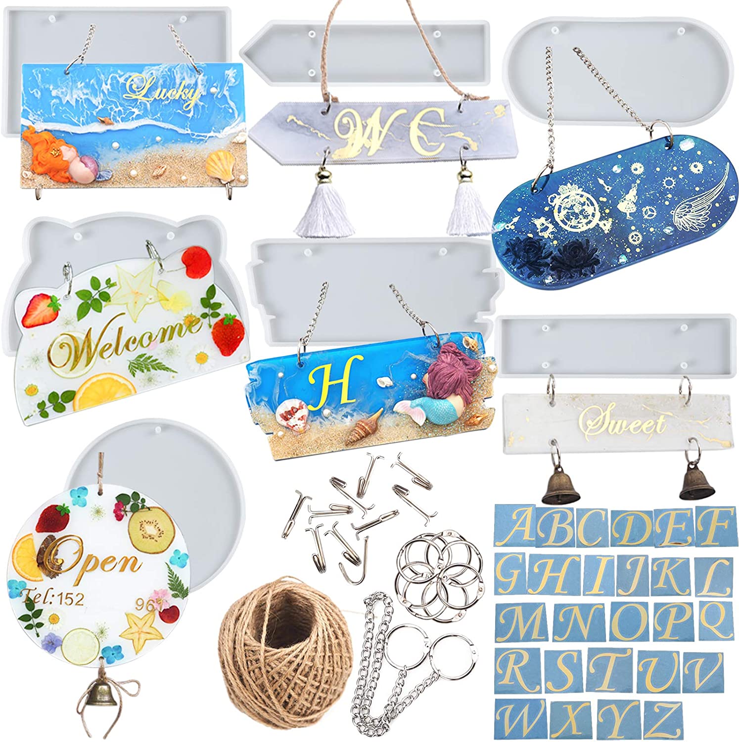 Hanging Sign Resin Silicone Molds and Accessories Set 55 Lot, Large 8 ...