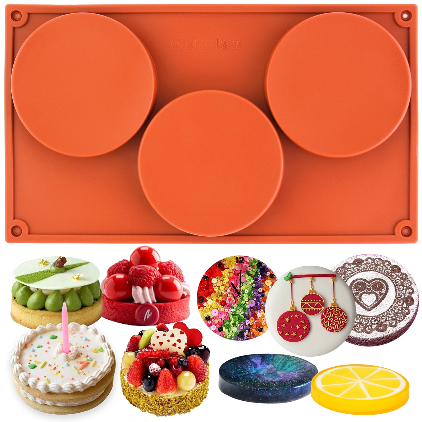 Round Disc Baking Silicone Mold Resin Coaster 3 Cavity 4-inch Disk ...
