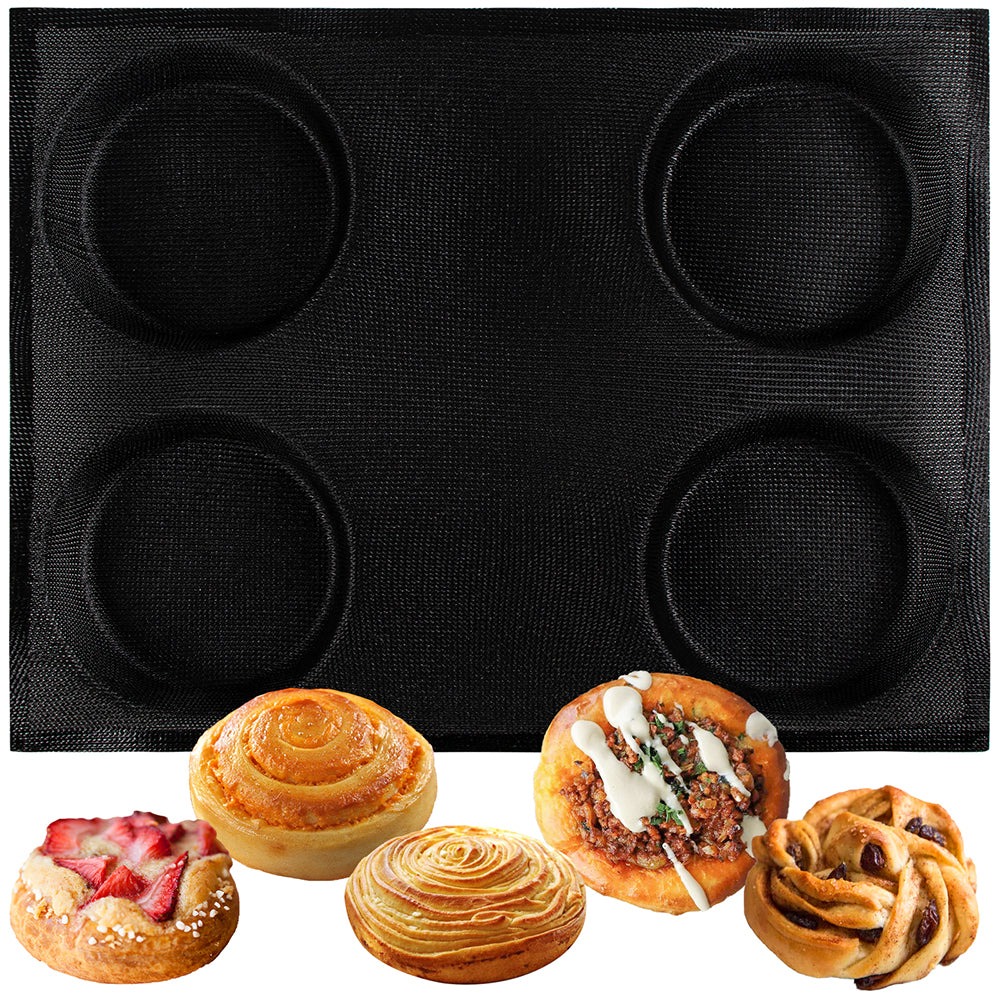 Bun Baking Pan Hamburger Bread Round Disc Mesh Silicone Mold 4-Loaf Ta ...