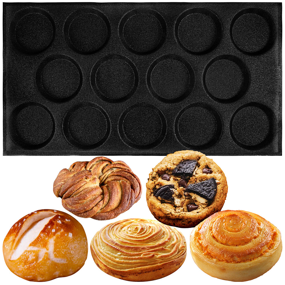 Bun Baking Pan Hamburger Bread Round Disc Mesh Silicone Mold 14-Loaf T ...
