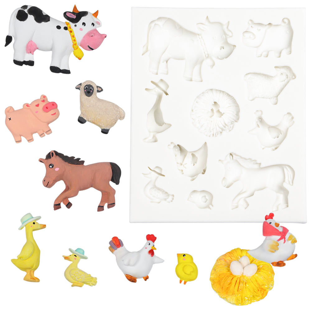 Barn Animals Fondant Silicone Mold Chicken|Duck|Sheep|Cow|Pig|Horse ...