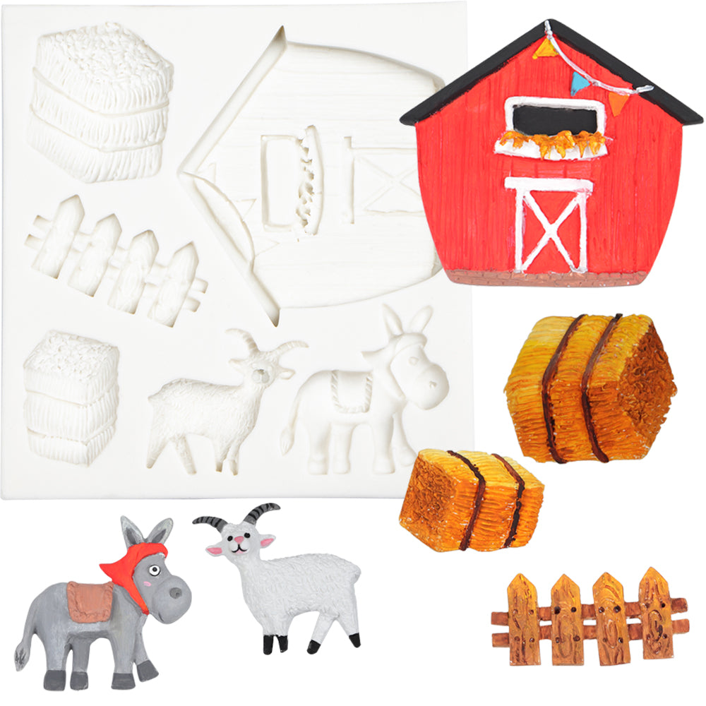 Barn Assortment Fondant Silicone Mold Goat|Donkey|Shed|Fence|Haystack ...