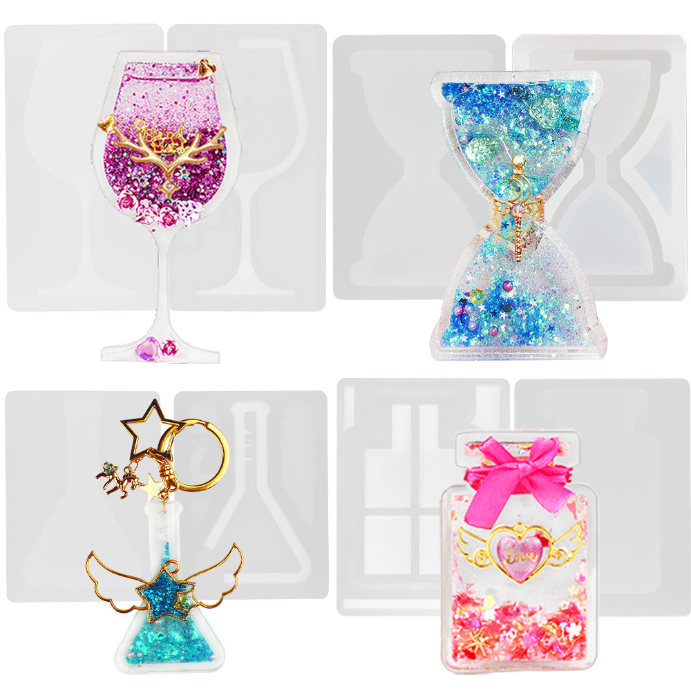 Resin Shaker Silicone Molds 4-count, Hourglass|Wine Glass|Perfume Bott ...